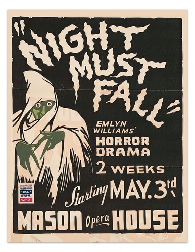 Vintage Horror Halloween Ad Illustration 1930’s NIGHT MUST FALL Art ...