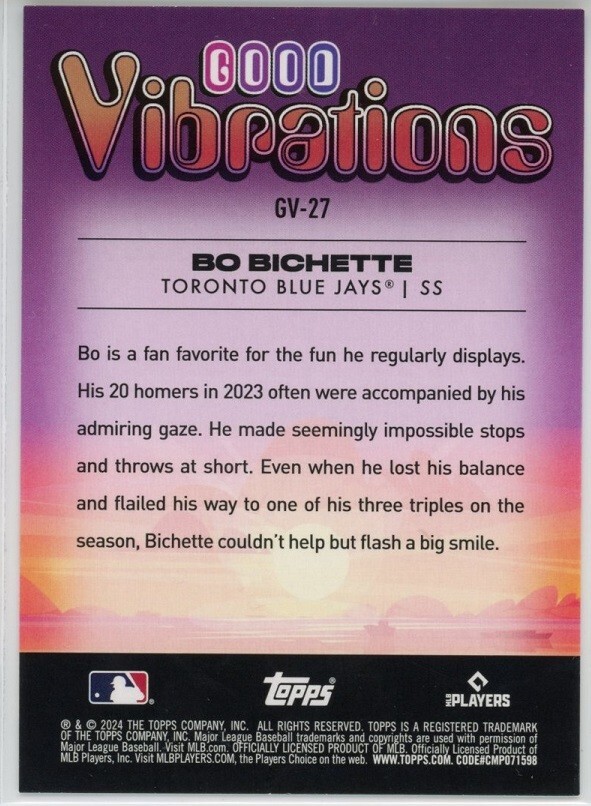 2024 Topps Big League Baseball Bo Bichette Good Vibrations #GV-27 | eBay
