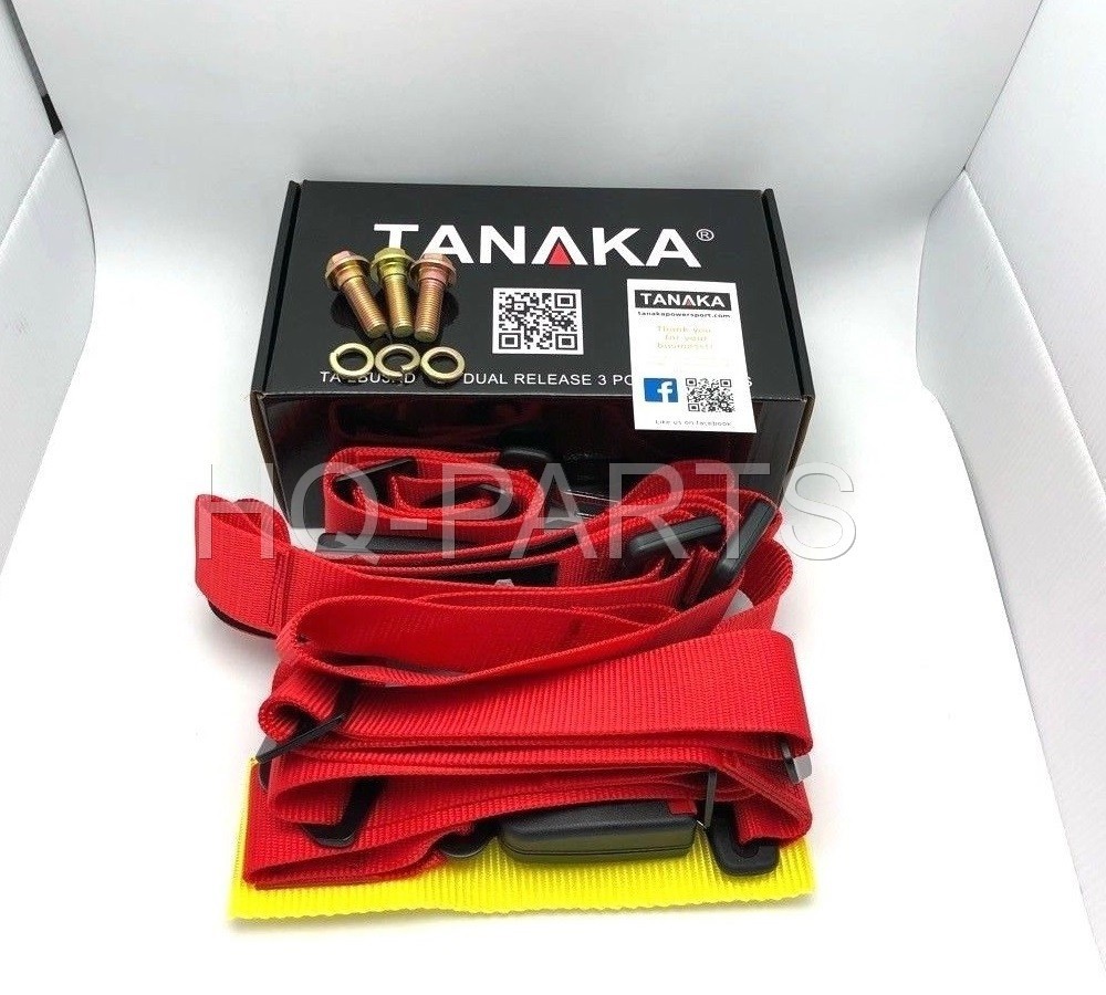 2 X TANAKA BUGGY SERIES UNIVERSAL RED 3 POINT BUCKLE RACING SEAT BELT ...
