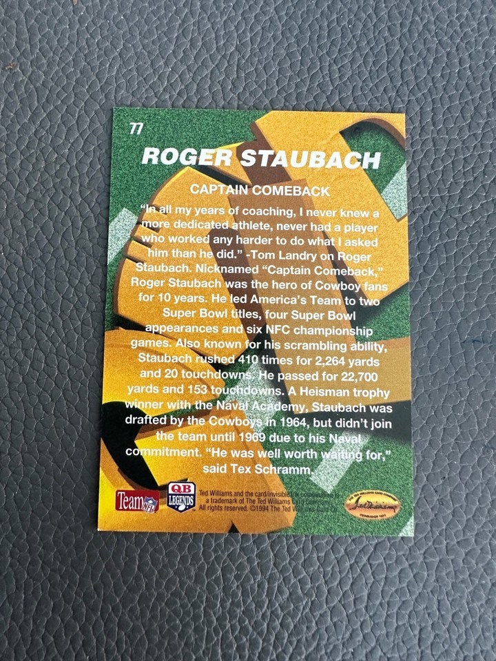 1994 Ted Williams Roger Staubach's NFL #77 Roger Staubach Golden Arms ...