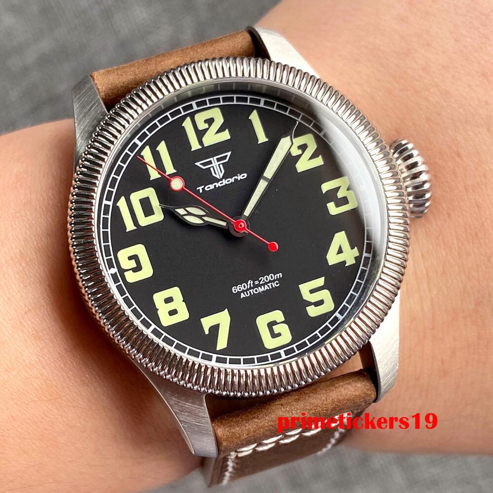 Tandorio 39mm Classic 200M Automatic Pilot Men Watch Sapphire Fluted ...