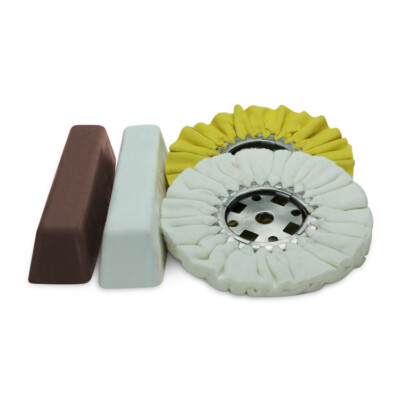 4 Pc Kit: 8” White & Yellow Airway Buffing Wheel and 2 Polishing ...