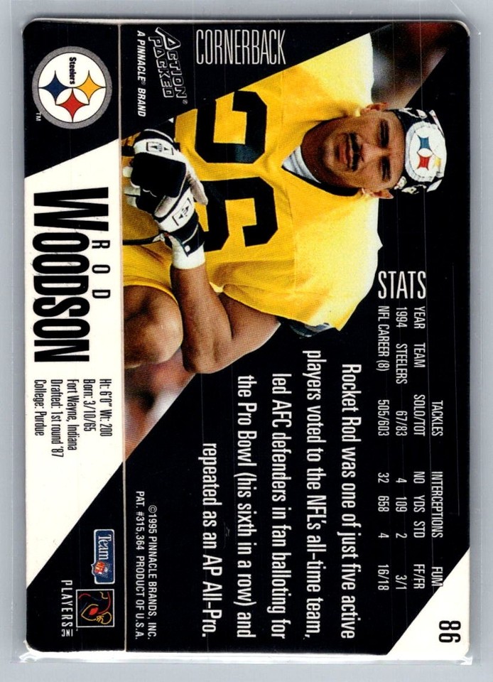 1995 Action Packed Football #86 Rod Woodson - VG - Pittsburgh Steelers ...