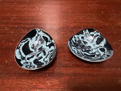 2 MEKA DENMARK BLACK & TURQUOISE ENAMEL DISH | eBay