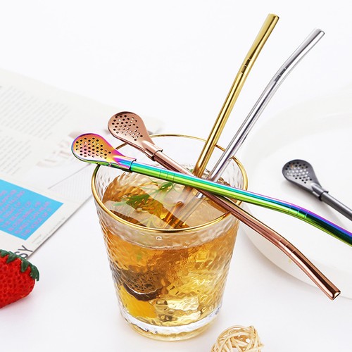 Stainless Steel Straw Drinking Reusable Tea Straws Spoon Filter ...
