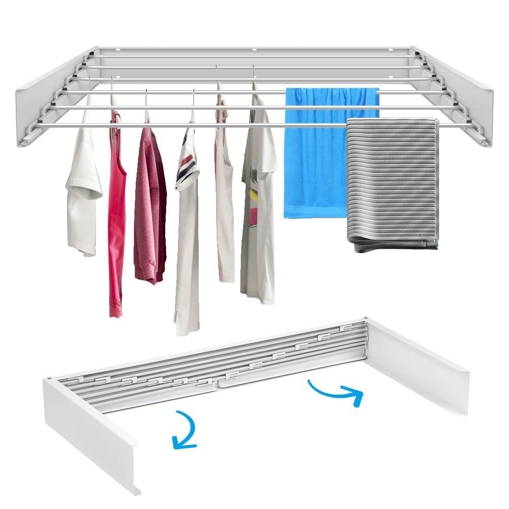 Wall Mounted 100cm Airer Towel Laundry Drying Rack Extendable Clothes ...