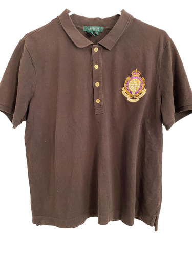 Ralph Lauren RLL Logo Crown short sleeve Womens Shirt top Brown Polo XL ...