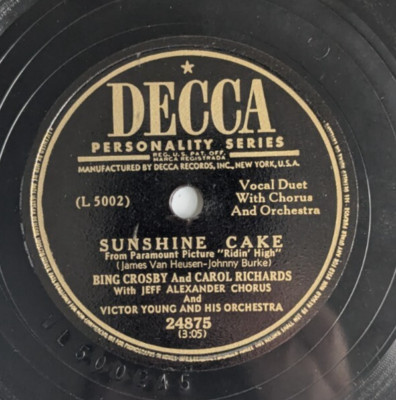Bing Crosby Sunshine Cake / The Horse Told Me 78 RPM Decca | eBay