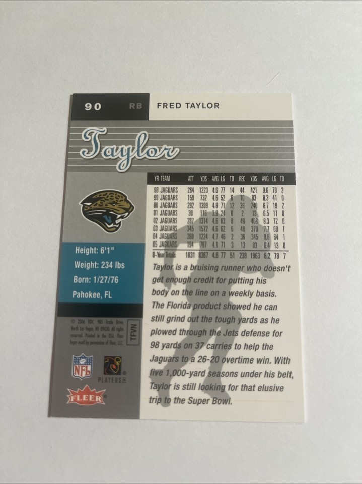 2006 Fleer Ultra Fred Taylor #90 Jacksonville Jaguars Florida Gators NM ...