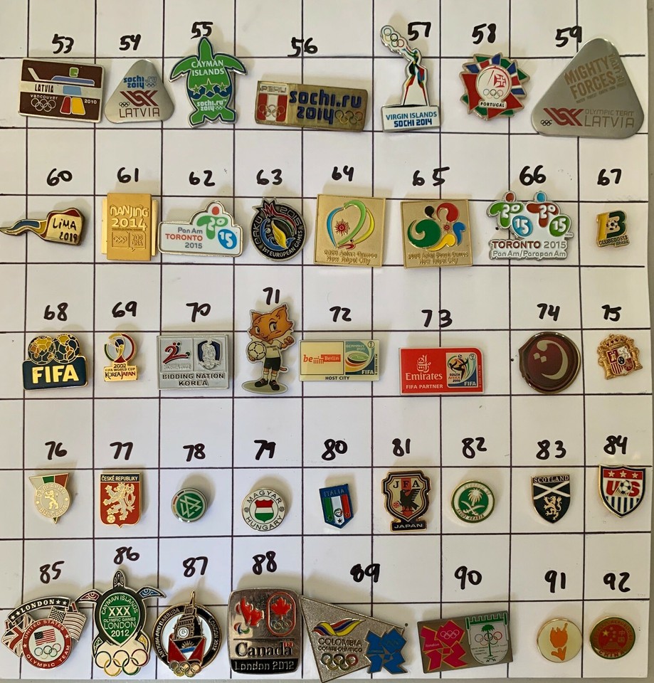 VARIOUS RARE PINS/ BUTTONS - OLYMPICS, FIFA WORLD CUP, SOCCER, FOOTBALL ...
