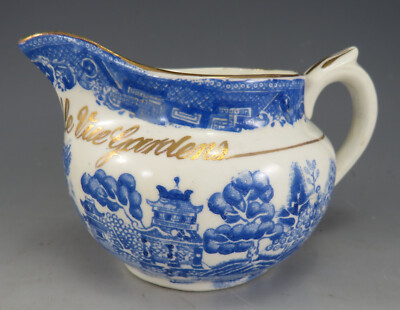 Antique Pottery Pearlware Blue Transfer Willow Pattern Present From Jug ...