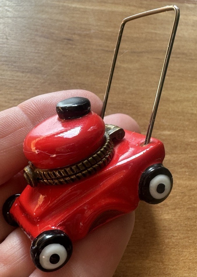 VINTAGE PHB Collection Red Lawn Mower Hinged Trinket Box With Trinket ...