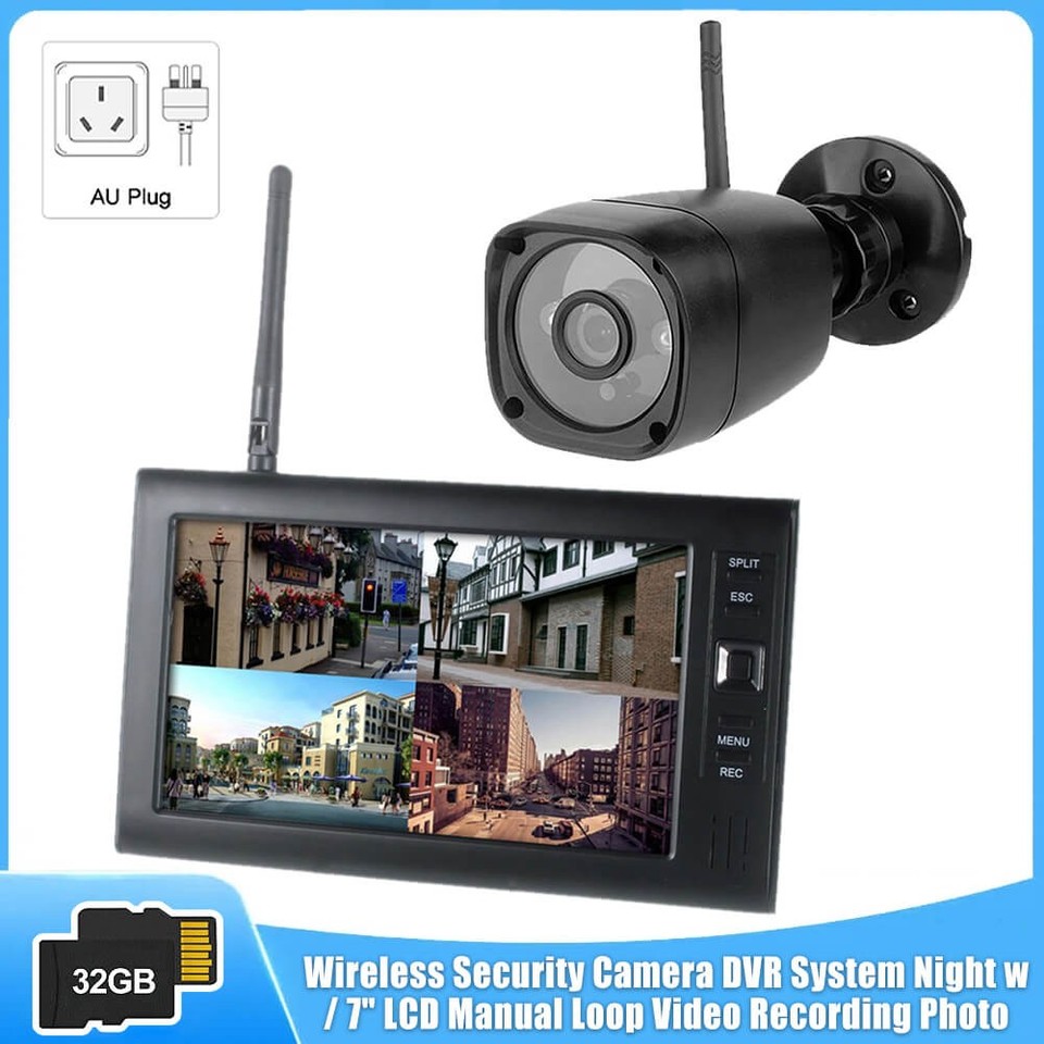 Wireless Security Camera DVR System Night w/7" LCD Manual Loop Video ...