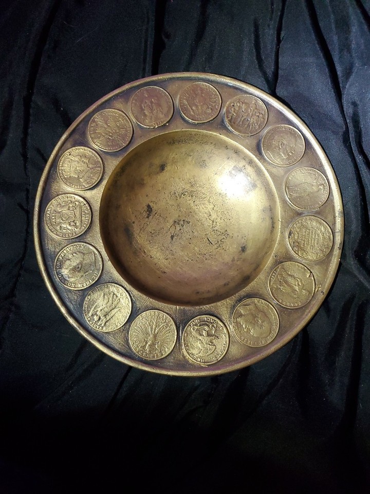 Solid Brass Old Coin Dish Coins Inset ON Rim RARE | eBay