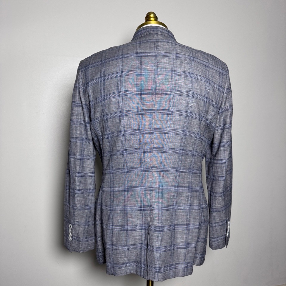 LOUIS CASTEL Mens Plaid Blazer Jacket Size 105 (40R) Blue White Gray ...