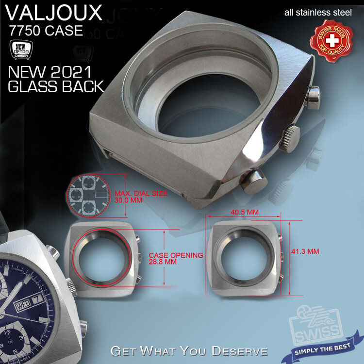 WATCH CASE SQUARE FOR MOVEMENT ETA VALJOUX 7750, ST.STEEL, 70's RETRO ...