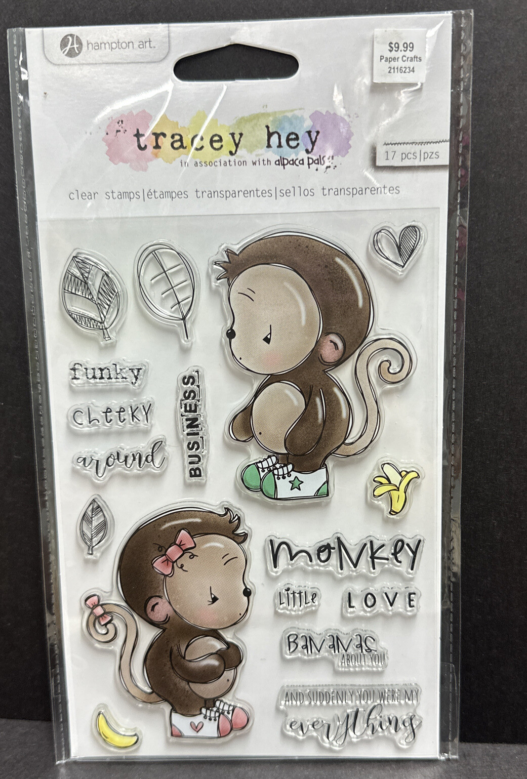 Hampton Art Tracey Hey MONKEY LOVE clear stamp set SC1018 17"pcs alpaca ...