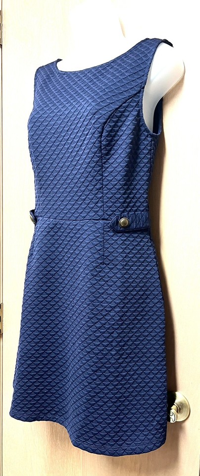 Modcloth Fit & Flare Textured Dk Blue Tabbed Button Small | eBay