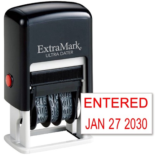 Ultra Dater Self-Inking Rubber Stamp "Entered" Phrase & Date Red Ink 12 ...