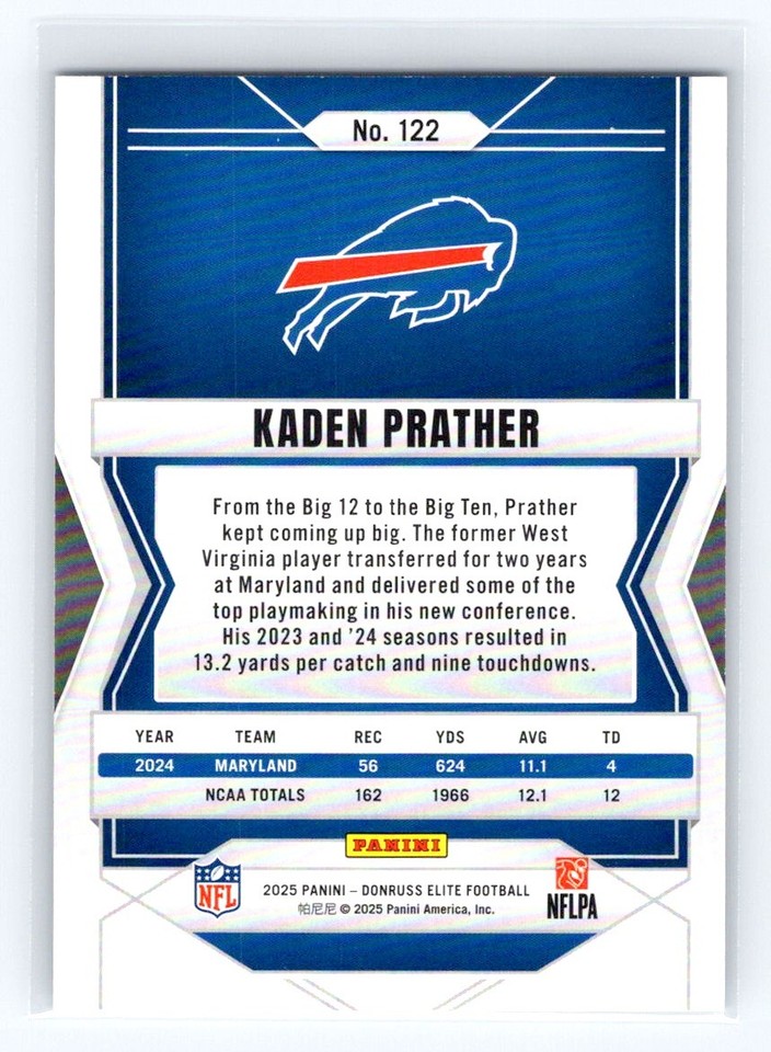 2025 Donruss Elite #122 Kaden Prather #/999 Rookie Buffalo Bills | eBay