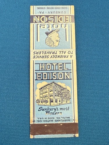 Hotel Edison Sunbury Pennsylvania VTG Matchbook Cover Lt#41 | eBay