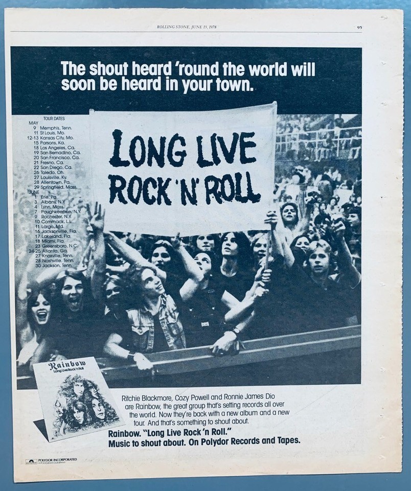 RAINBOW RITCHIE BLACKMORE 1978 original POSTER ADVERT LONG LIVE ROCK 'N ...