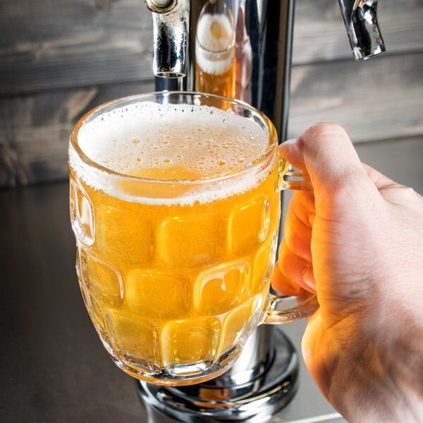 24 x Beer Mug 285ml JUG Glass Glasses W Handle Dimple Print Party Bar ...