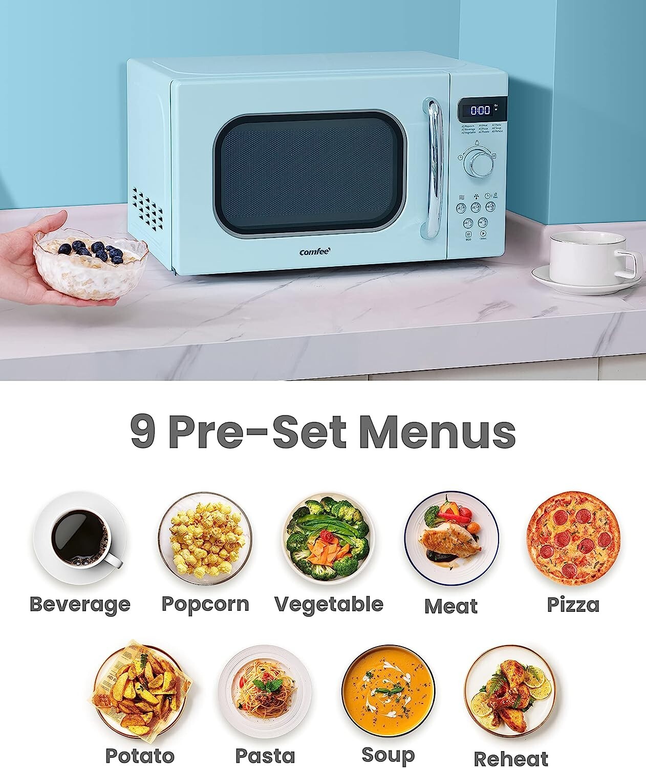 Compact Microwave Oven - 9 Menus, Turntable - Perfect for Small Spaces ...