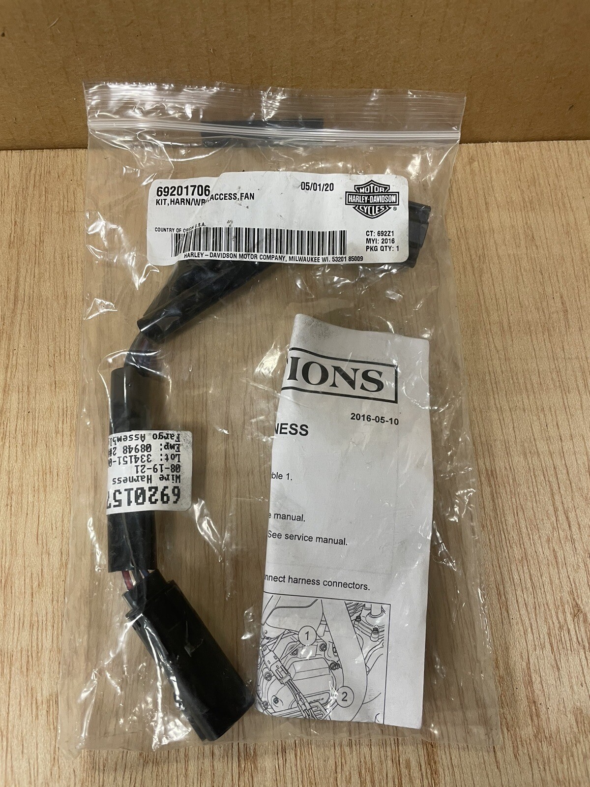 Genuine Harley Davidson Wiring Harness Accessory Fan 69201706 for sale ...