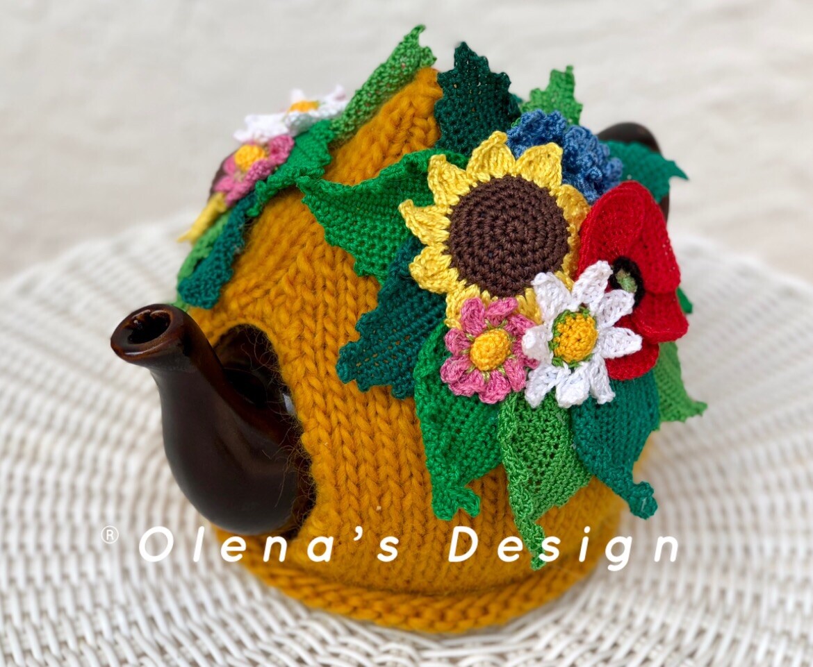 Handmade Knitted Wool tea cozy yellow tea cover daisy tea cosy tea ...