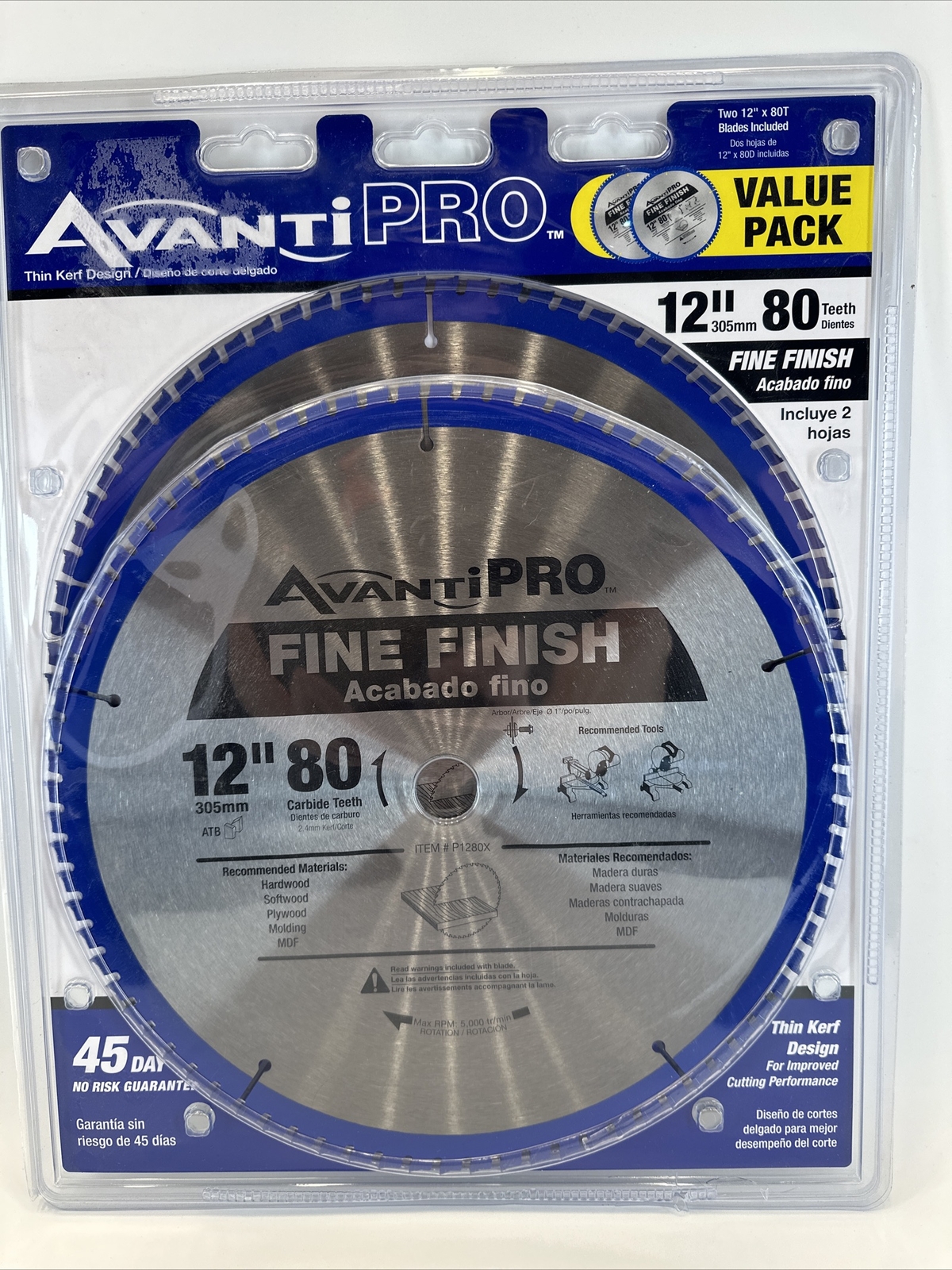 2 AvantiPro 12 Inch Miter Saw Blades 80 Tooth Fine Finish Thin Kerf ...