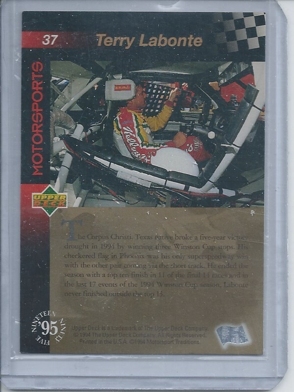1995 Upper Deck Motorsports Gold Signature # 37 Terry Labonte Nascar ...