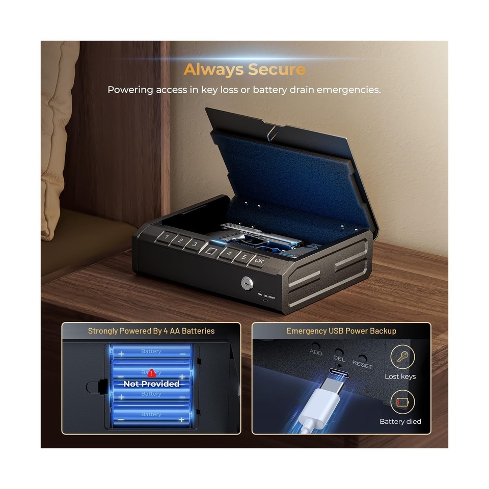 ONNAIS Iron PRO Biometric Fingerprint Gun Safe for Handgun, Swift Entry ...