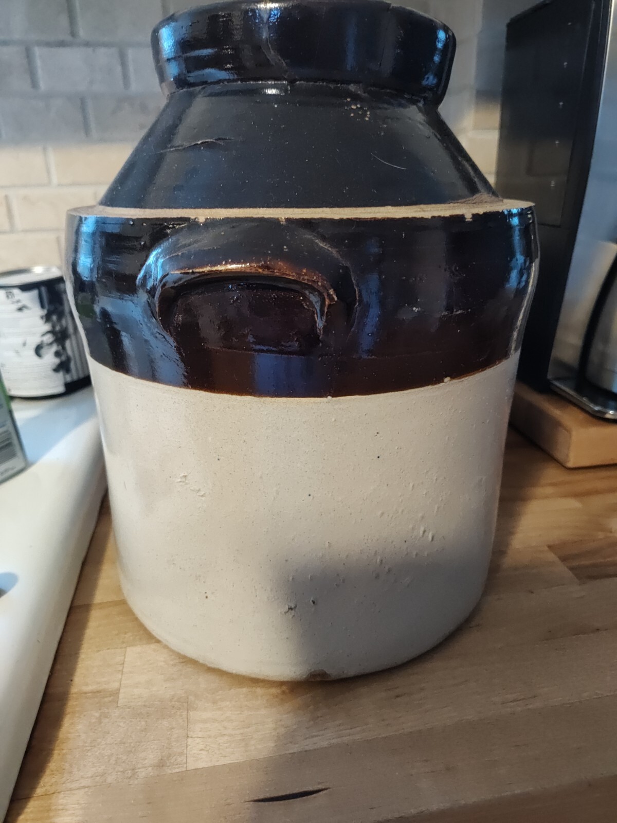 Vintage 3 Gallon Stoneware Crock Brown & White Odd Shape no lid | eBay
