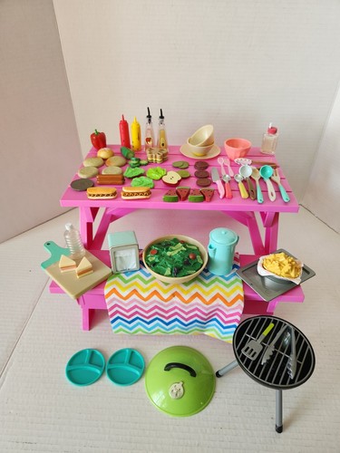 My Generation Doll BBQ Picnic Diner Table Party Food Set Untensil Bowls ...