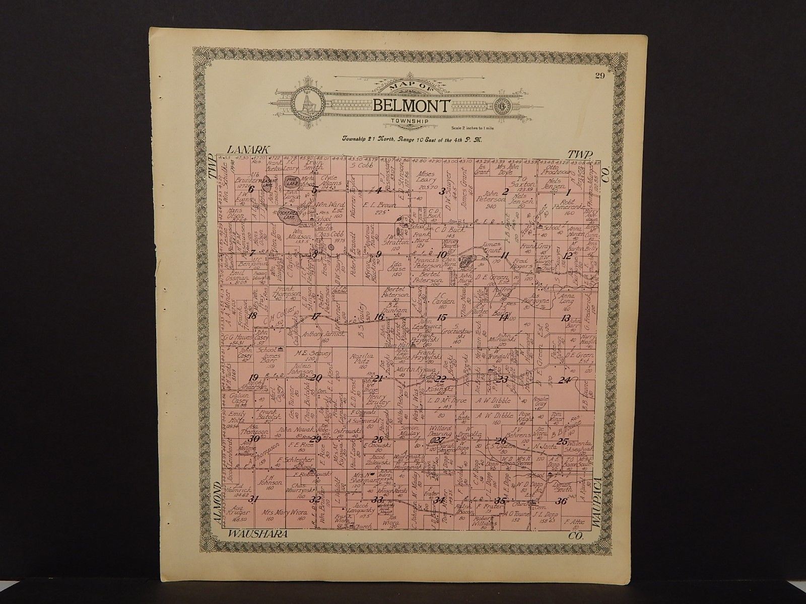 Wisconsin Portage County Map Belmont Township c1915 Y13#65 | eBay