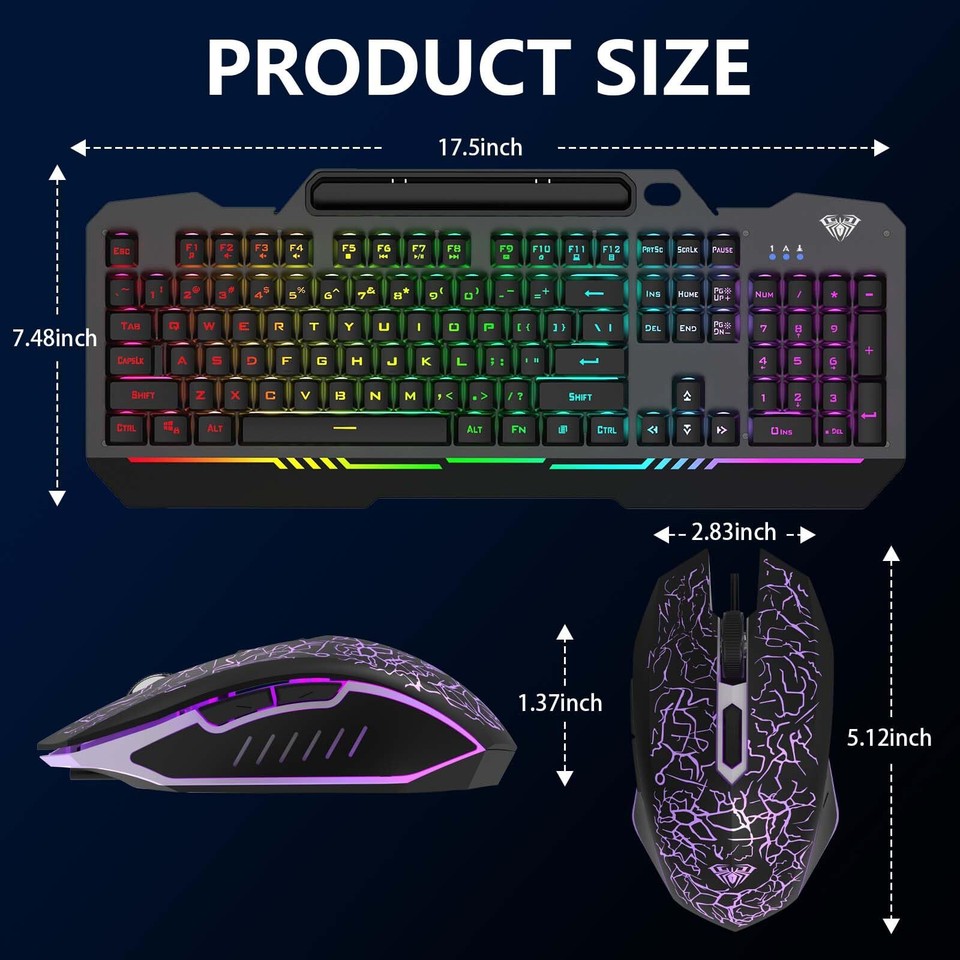 AULA Gaming Keyboard T102 104 Keys Gaming Keyboard and Mouse Combo with ...