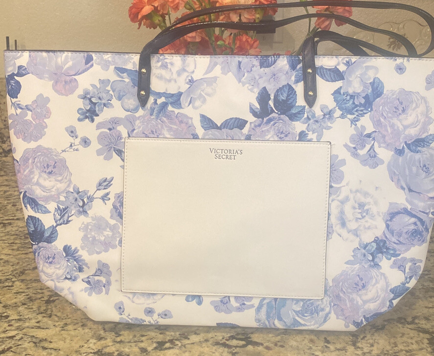 Victoria's Secret Blue White Floral Tote Shoulder Bag 2022 Limited ...