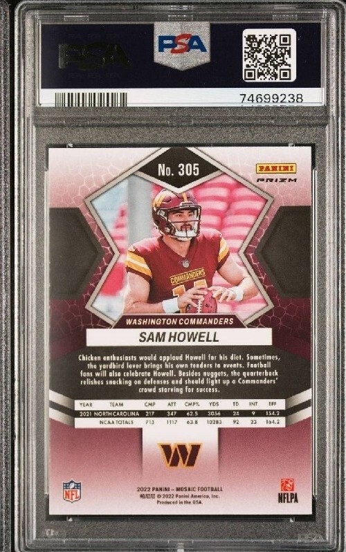 2022 Mosaic Sam Howell RC True Silver Prizm PSA 10 Gem Mint #305 Rookie ...