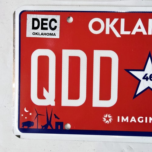 OKLAHOMA RED LICENSE PLATE 🔥FREE📫🔥 QDD 217 ~ IMAGINE THAT w/ 46 STAR ...