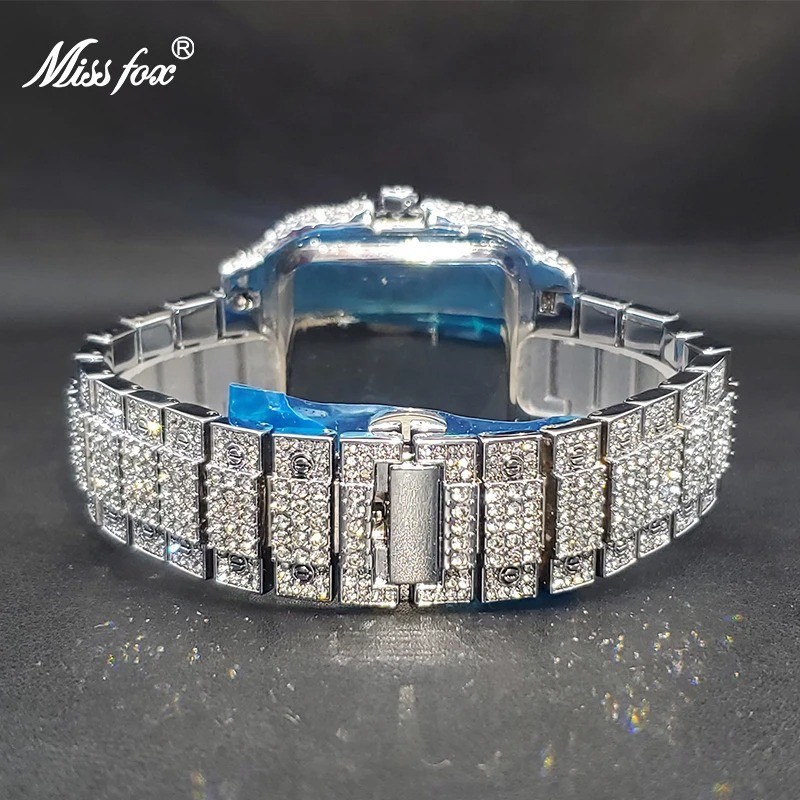 Hip Hop Luxury Ice out Men Watch Iced Silver Square Quartz King Bling ...