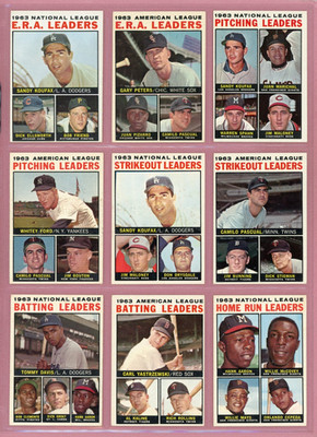 1964 Topps Complete Set of 12 1963 League Leader Baseball Cards EX - Ex ...