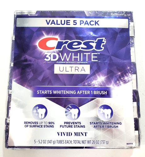 Crest 3D White Vivid Mint Toothpaste 5.2 oz, 5 Pack – Ultra Whitening ...
