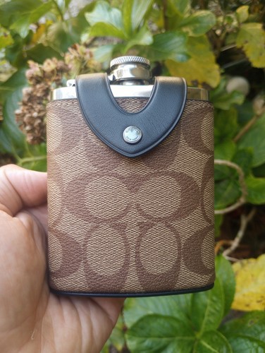 Coach Flask in Signature Canvas/Calf Leather Color Khaki NEW NEVER USED ...
