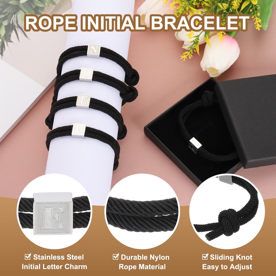Rope Initial Bracelet, Letter E Braided Bracelet Charm Bracelets with ...