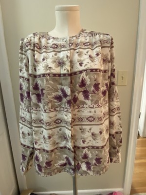 Alfred Dunner Long Sleeve Taupe & Plum Floral Blouse Size 10 | eBay