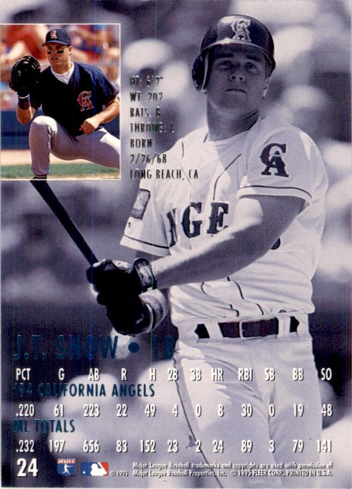 1995 Fleer Ultra J.T. Snow California Angels #24 MLB Baseball Card | eBay