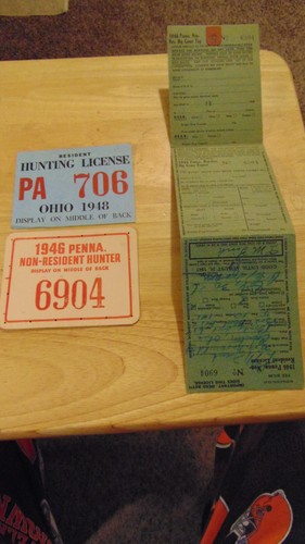 1946 PA Non-Resident Hunting License & Big Game Tag + 1948 OH Hunting ...