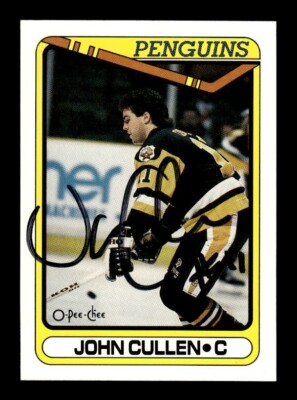 JOHN CULLEN SIGNED 1990-91 O-PEE-CHEE #208 PITTSBURGH PENGUINS ON-CARD ...