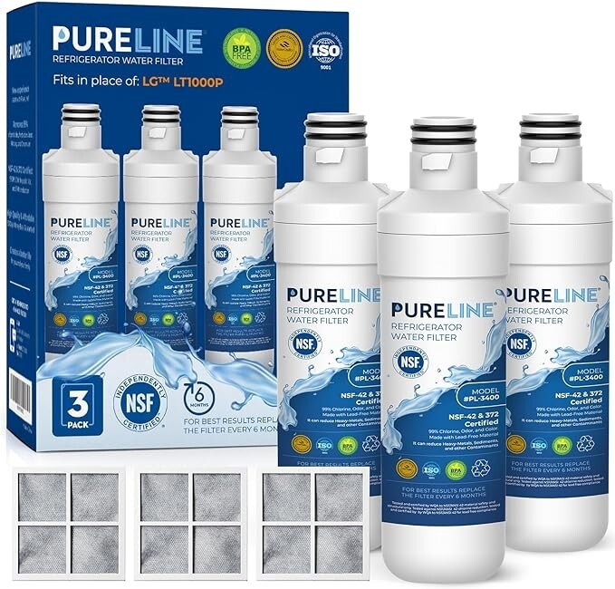 3 PACK *NEW* Pureline PL-3400 Refrigerator Water Filter For LG Kenmore ...